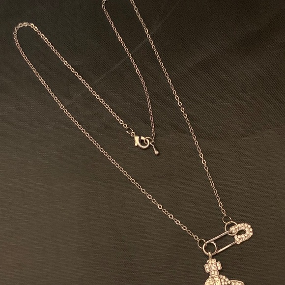 Jewelry | Safety Pin Cross Saturn Ufo Silver Crystals Vivianne Necklace ...